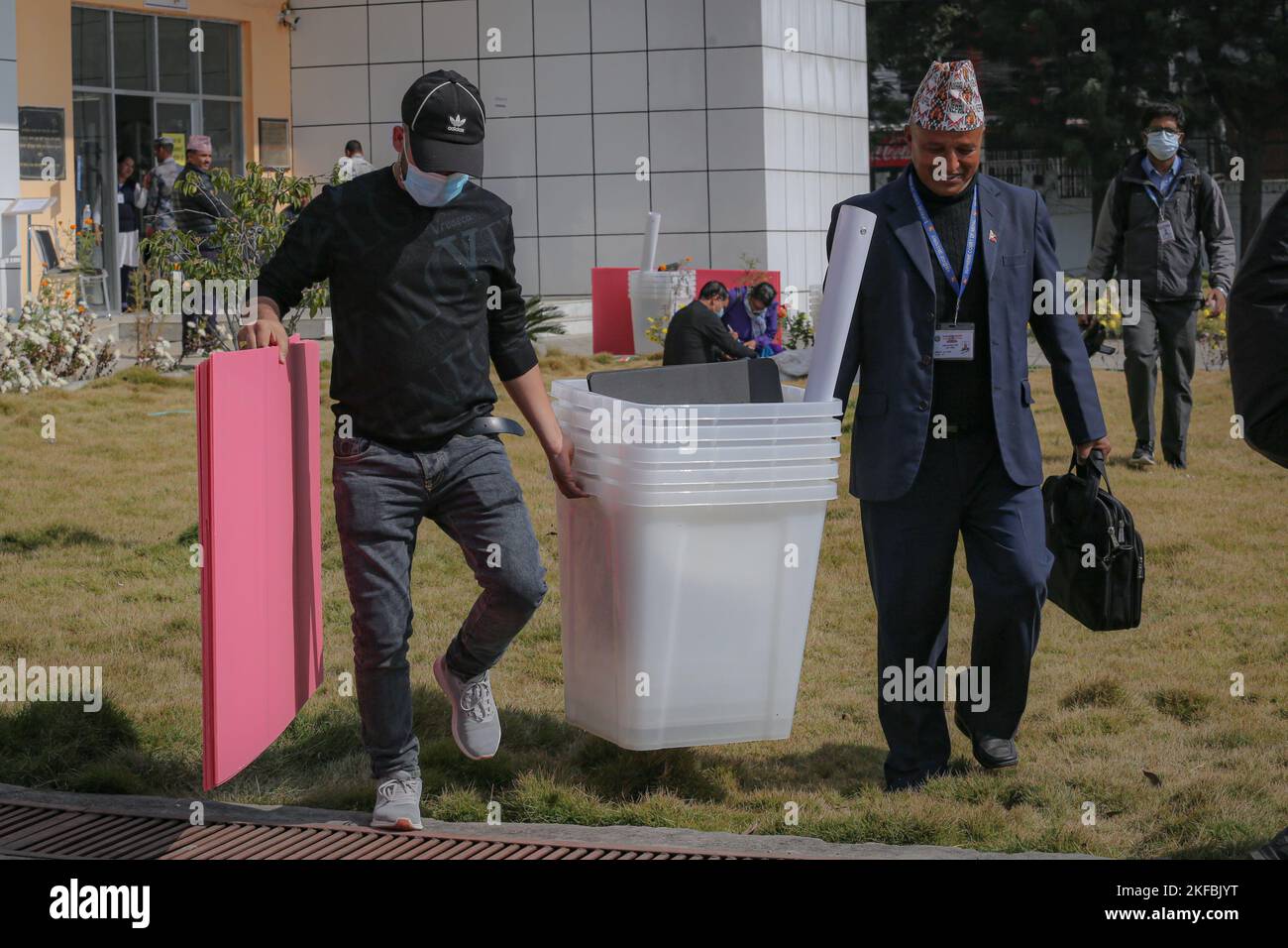 On November.17,2022 in Kathmandu, Nepal. Polling officials reveives the ...