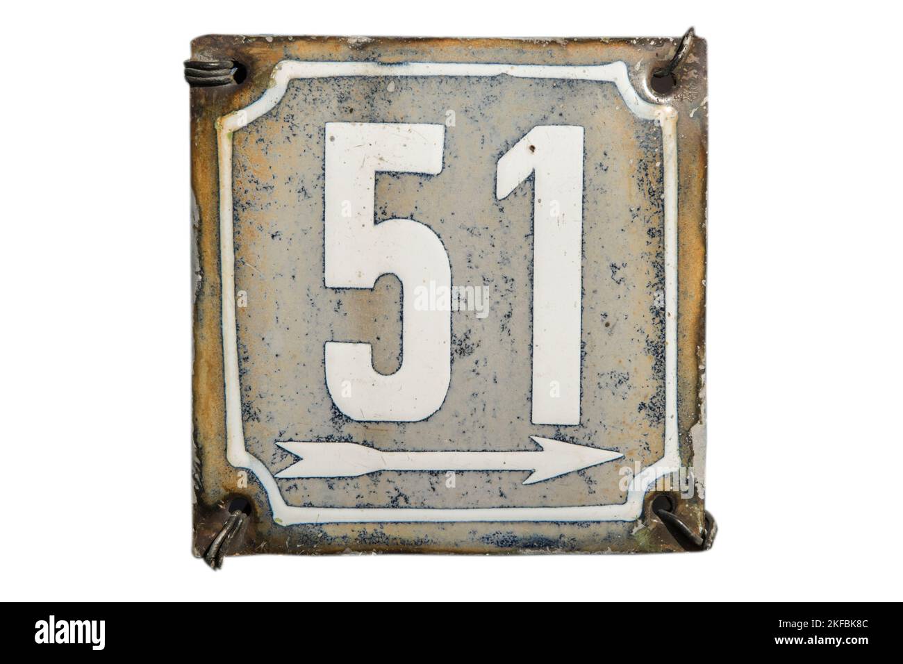 Weathered grunge square metal enameled plate of number of street ...