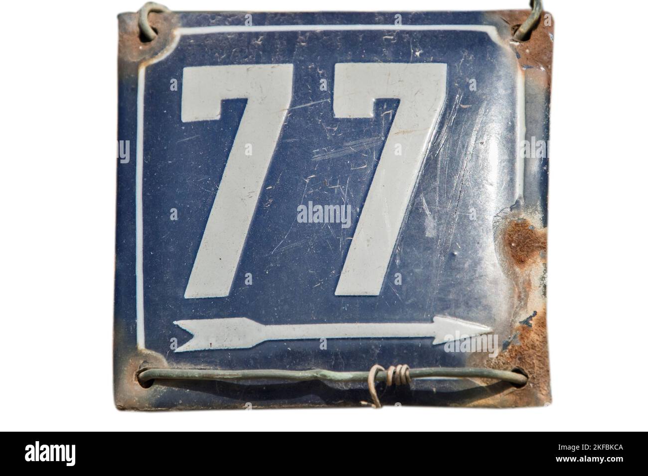 Weathered grunge square metal enameled plate of number of street ...