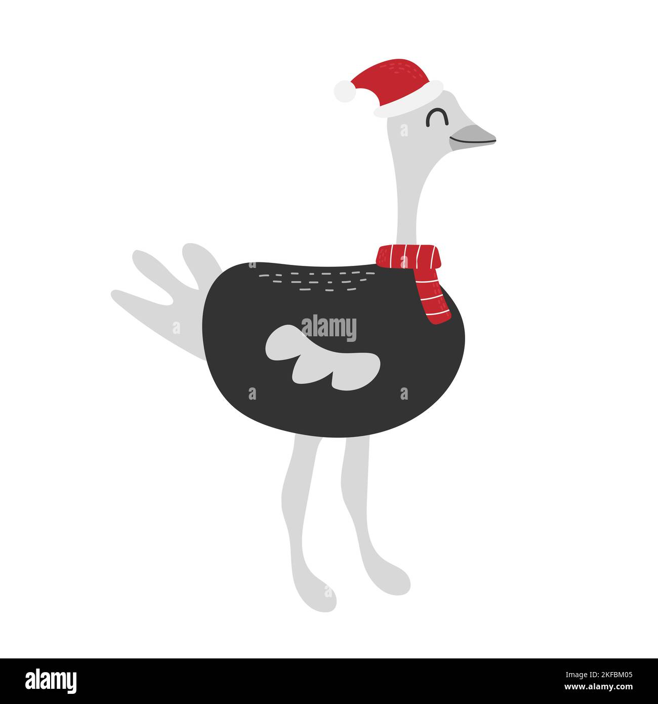 Emu with Santa hat colorful vector illustration. Cute icon design for ...