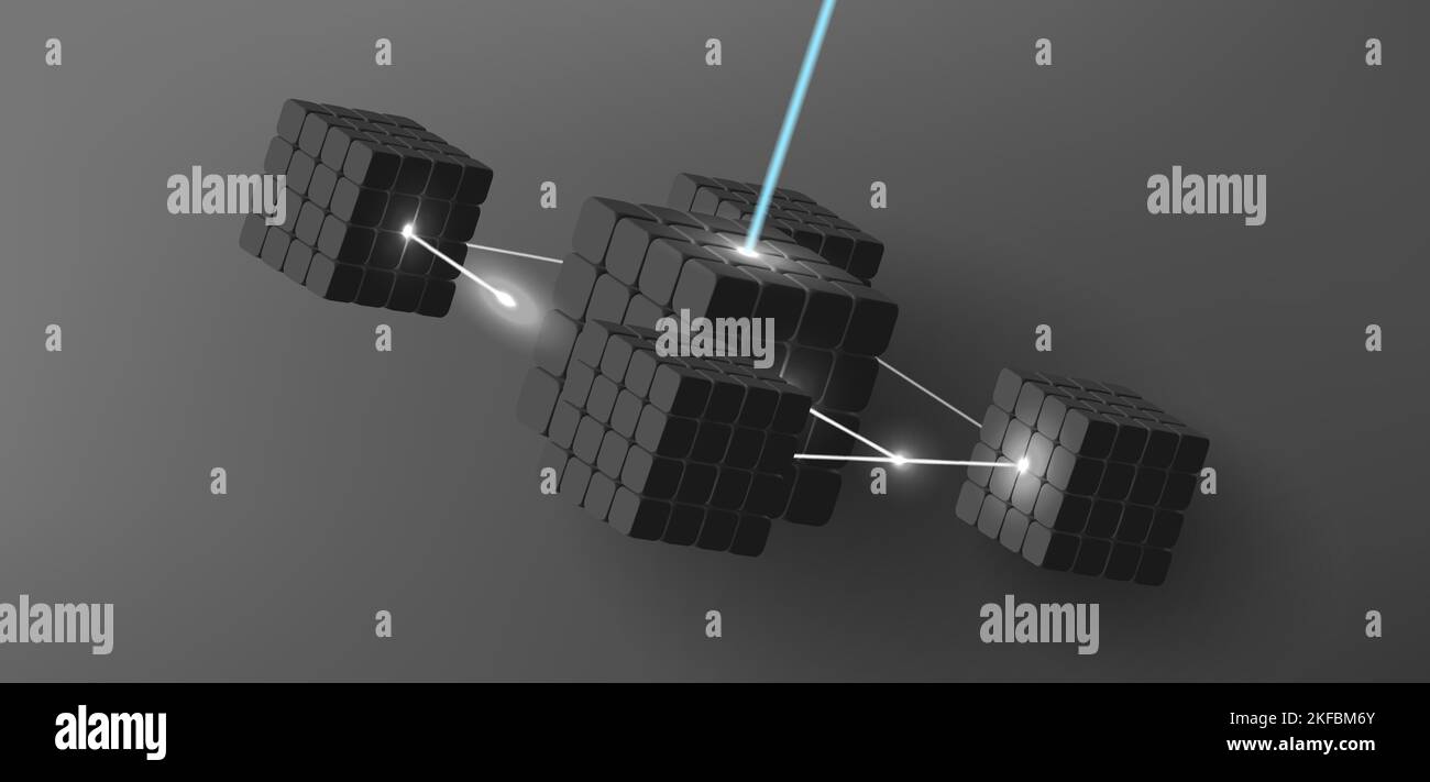 Black futuristic structure of composed cubes conected with glowing ...