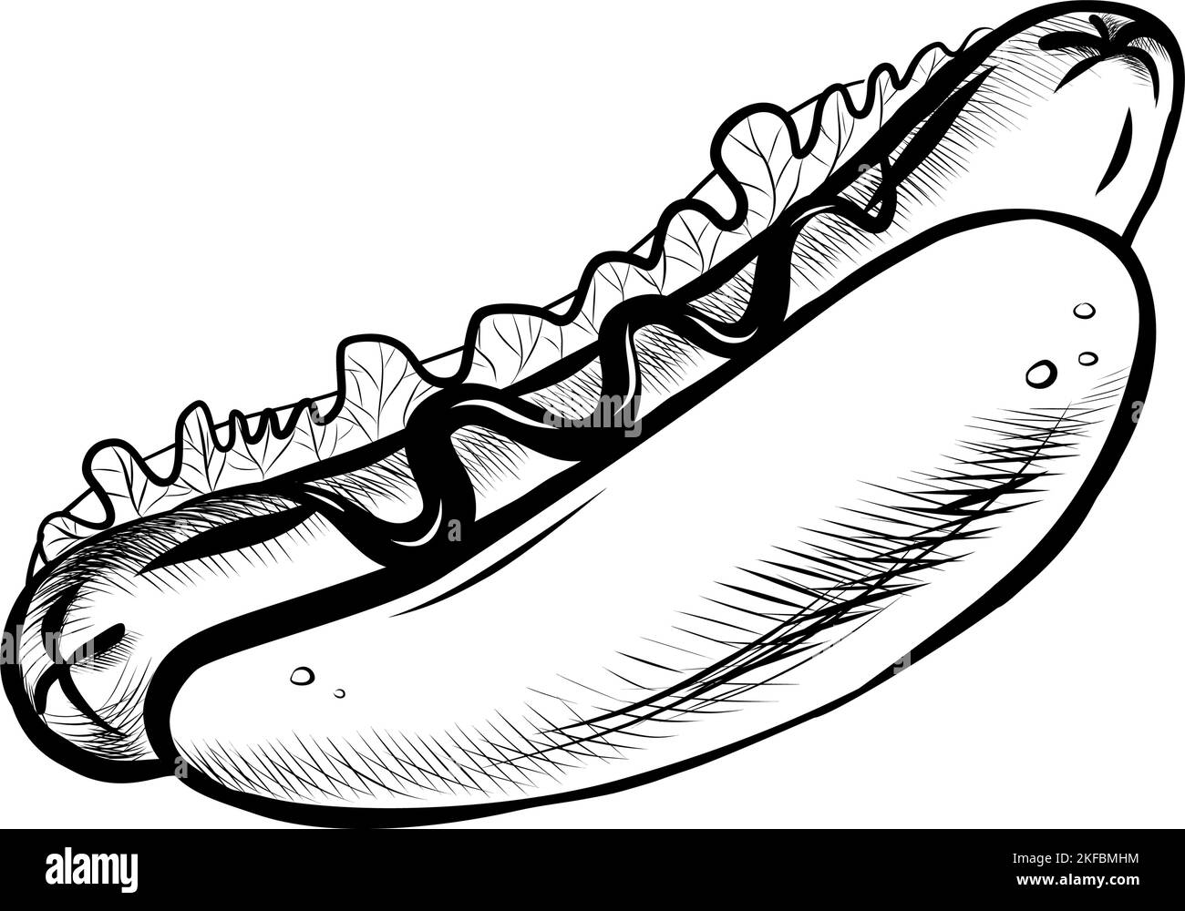 Hand Drawn Doodle of Hot Dog with Mustard. Cartoon Sketch For ...