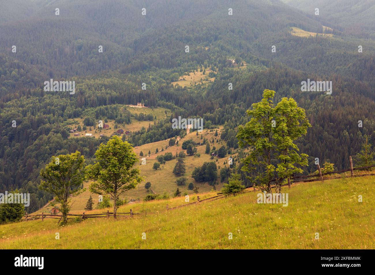 Beautiful mountain landscape among grassy mountain hills and meadow ...