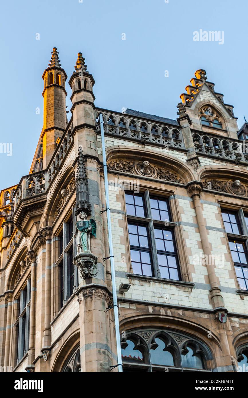 Belgium, Ghent city, old town, historical houses at River Leie at dusk ...