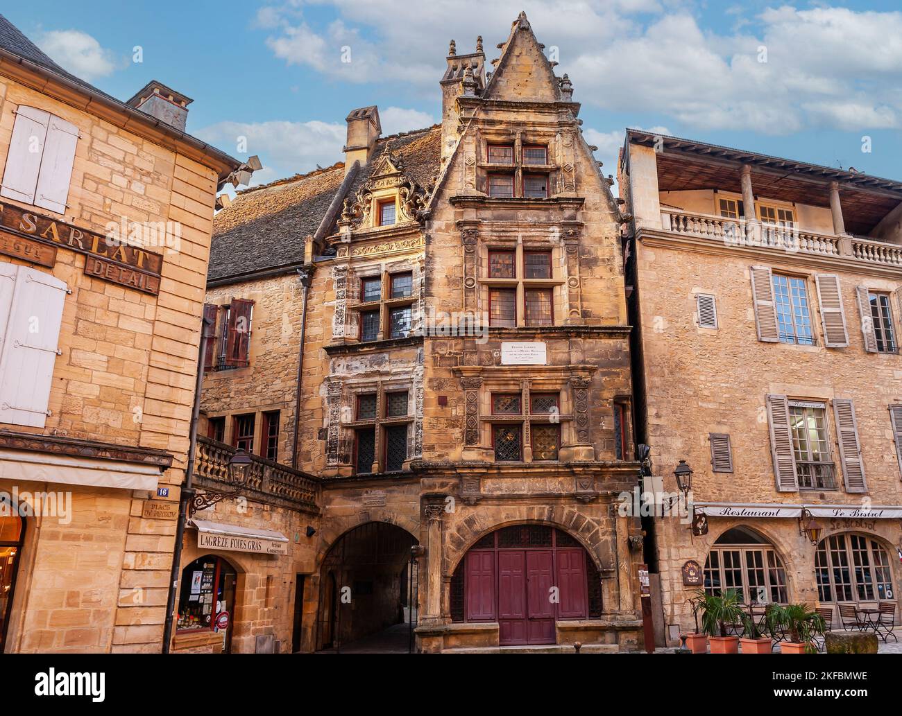 Representative facades of the town of Sarlat la Caneda, in Perigord ...