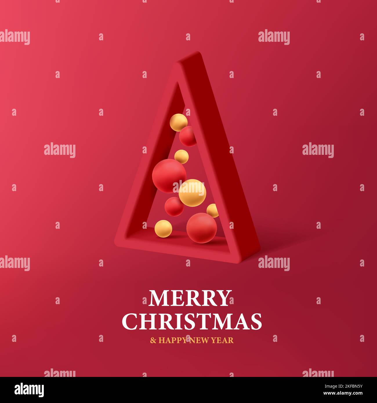 Merry Christmas greeting card with stylized Christmas tree as empty 3d ...