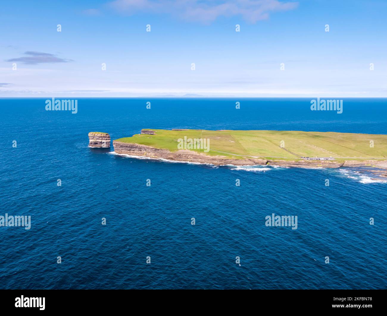 Aerial view of the Dun Briste sea stick at Downpatrick head, County ...
