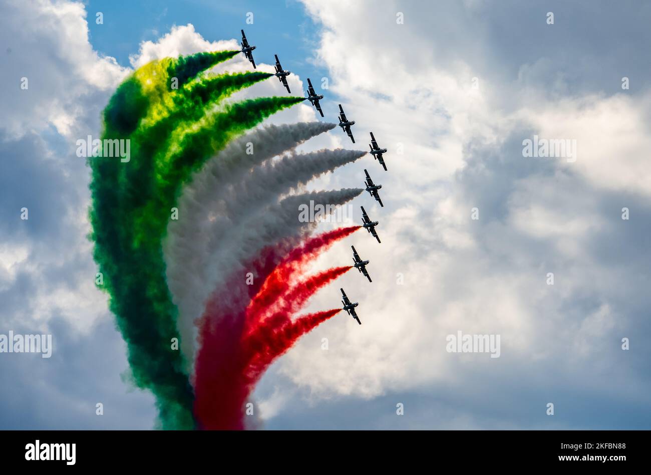 Nine Italian Air Force MB-339 trainer aircraft from the Freece ...
