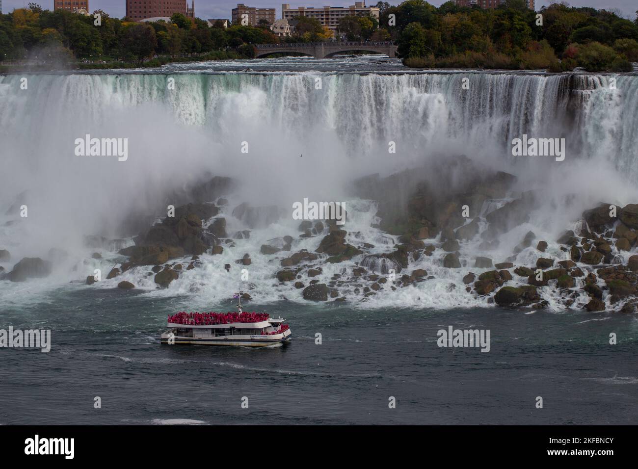 An aerial view of beautiful cruise ship with mesmerizing Niagara Falls ...