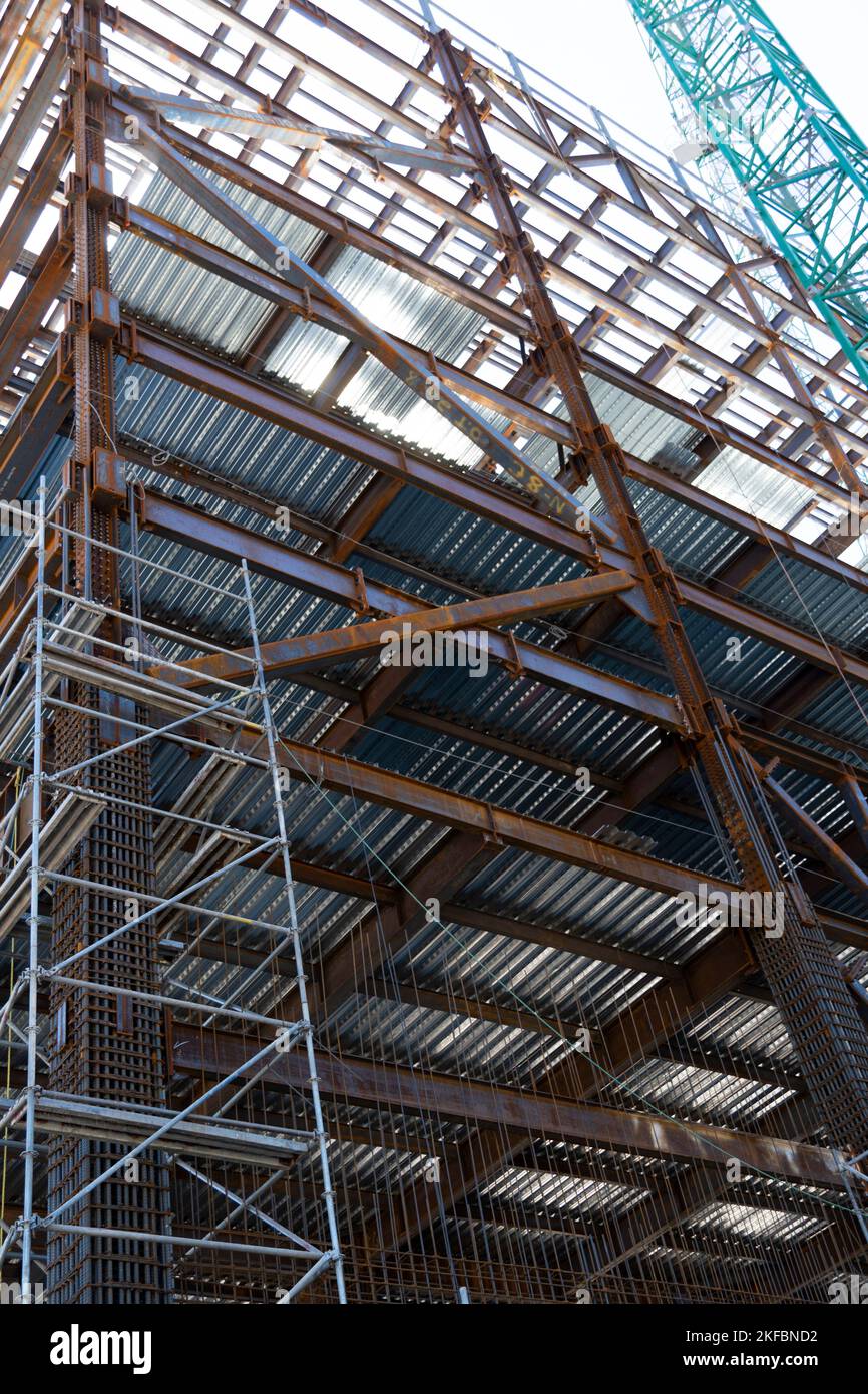 man welding steel on a girder at heights, building structure, mexico ...