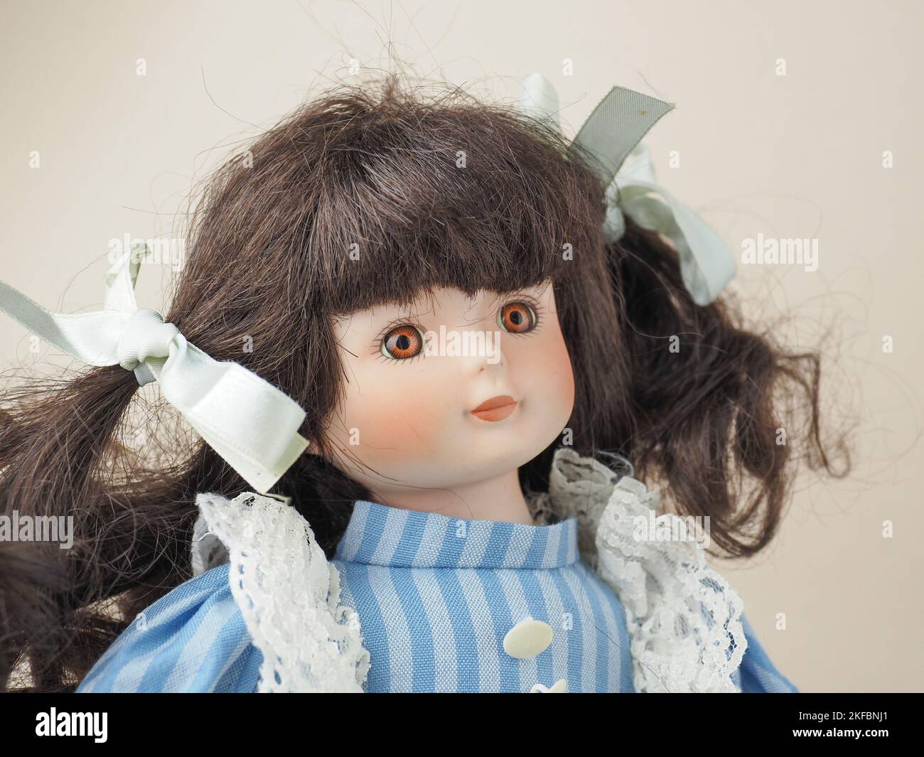 Vintage porcelain doll girl with brown eyes brunette with braided ...