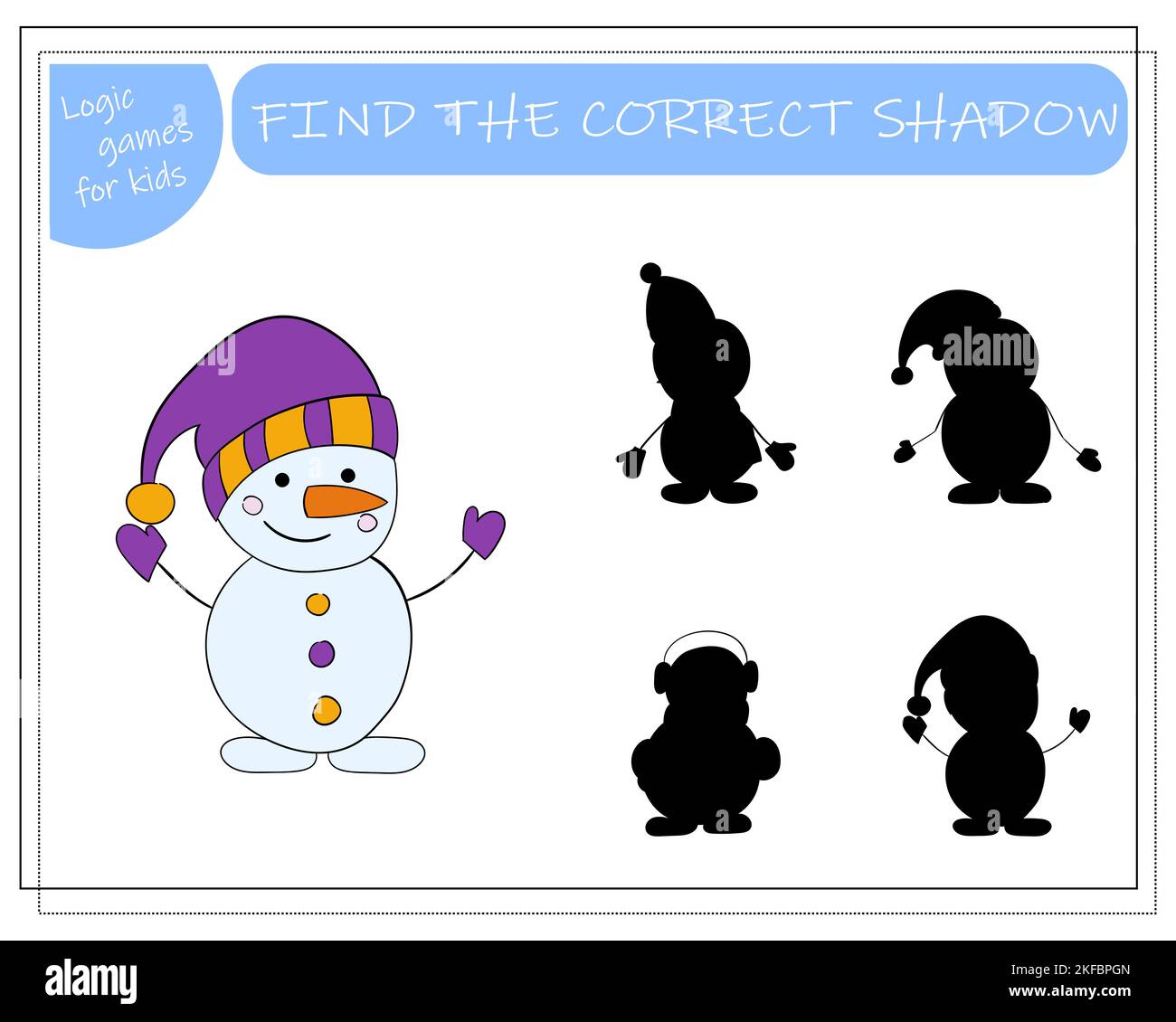 A logical game for children find the right shadow, snowman. vector ...