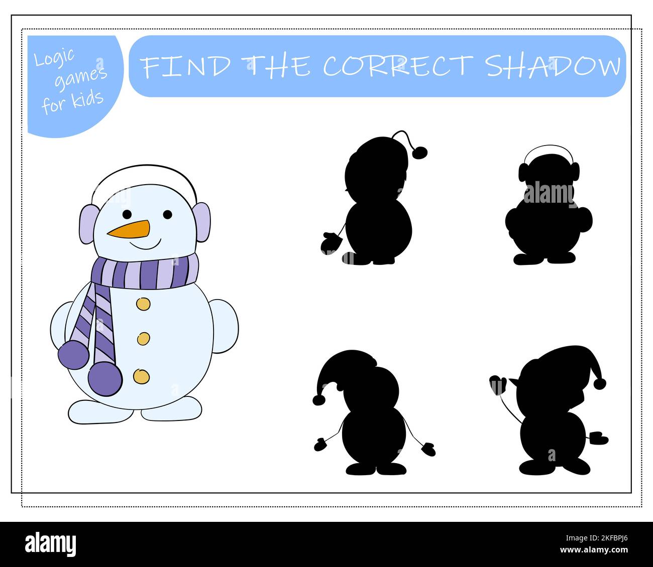 A logical game for children find the right shadow, snowman. vector ...