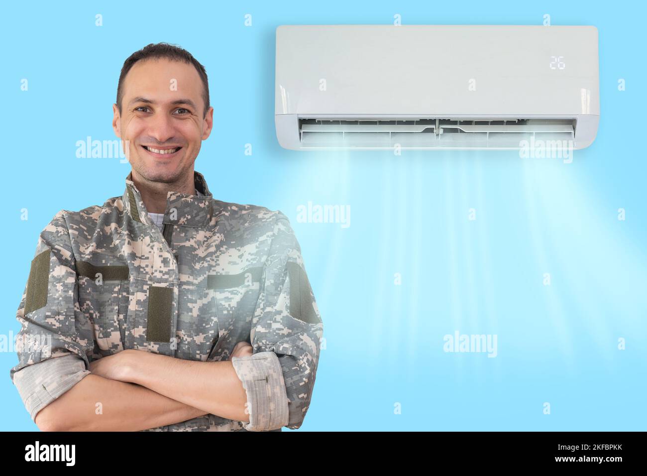 man under the air conditioner Stock Photo - Alamy