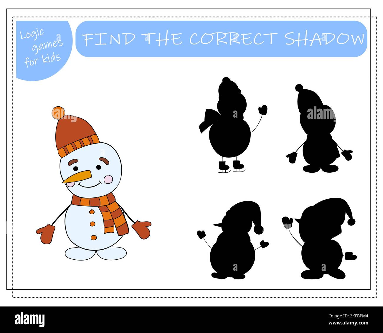 A logical game for children find the right shadow, snowman. vector ...