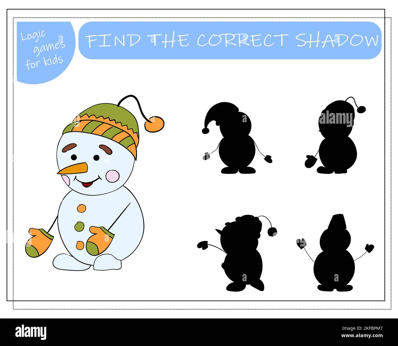 A logical game for children find the right shadow, snowman. vector ...