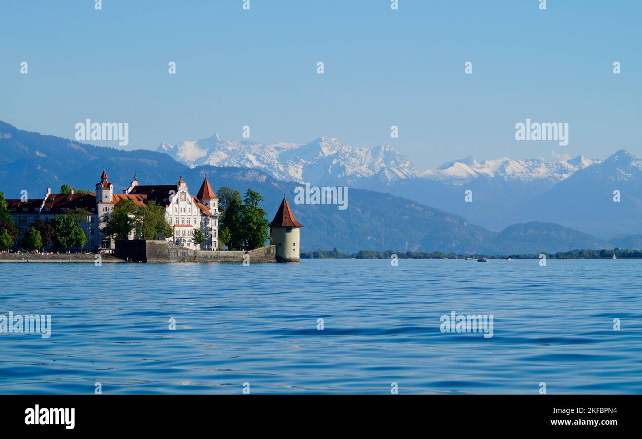 the beautiful island of Lindau on lake Constance (lake Bodensee) with ...