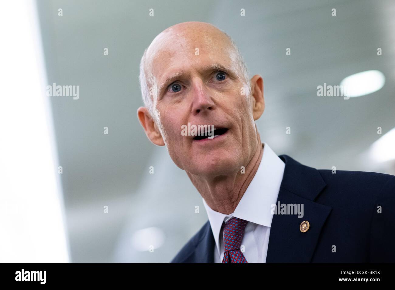 Senator Rick Scott (R-FL) speaks with visitors at the U.S. Capitol, in ...