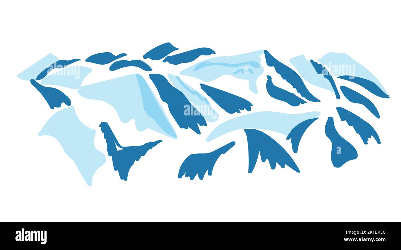 Blue mountains, hand-drawn with ink and watercolors in sketch style ...