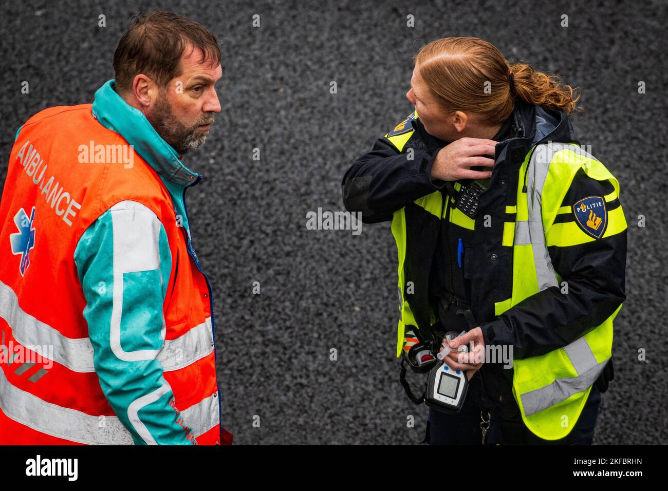 Officer and ambulance nurse on scene in case of accident. ANP ...