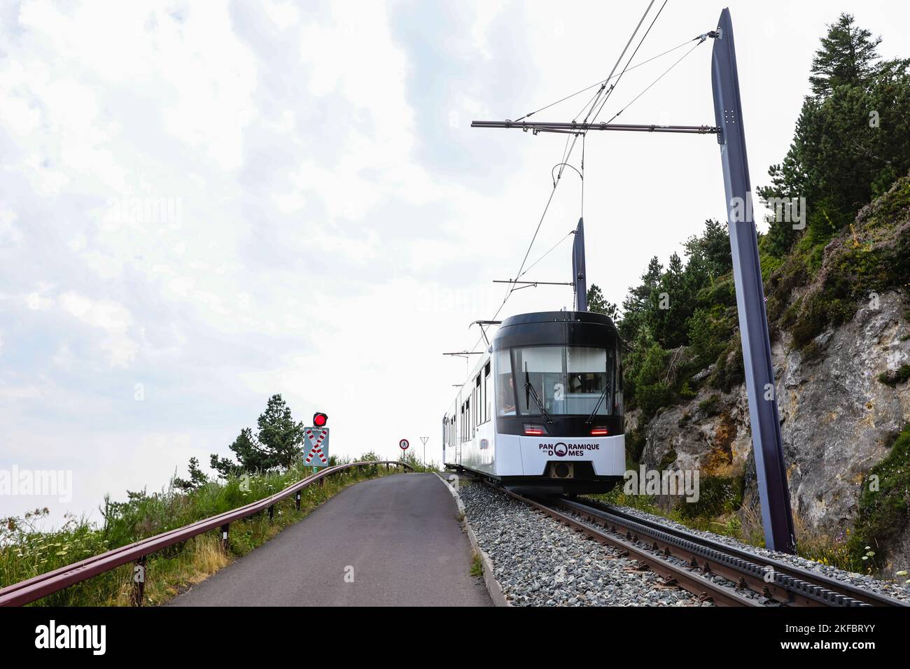 Tram,on,tram line,rail line,that,goes,to,top,of,Puy de Dome,summit ...