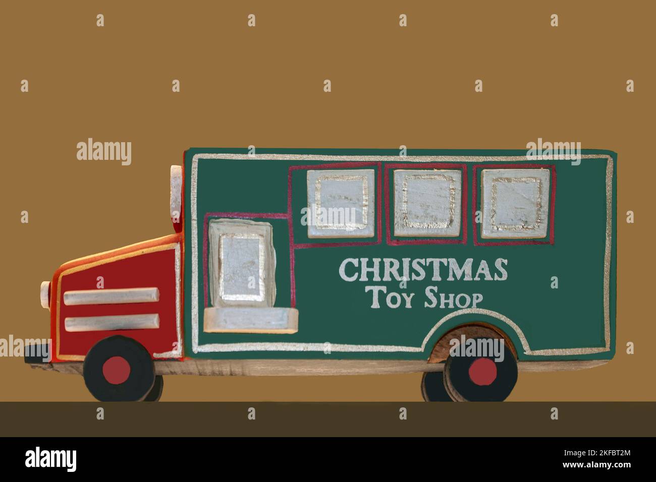 Rustic Wooden Toy - Christmas Ornament - square panel truck with ...