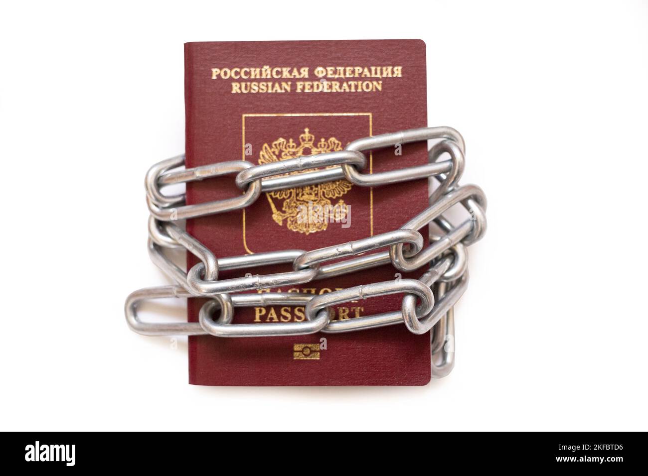 Russian foreign international passport in chain concept. prison. closed ...