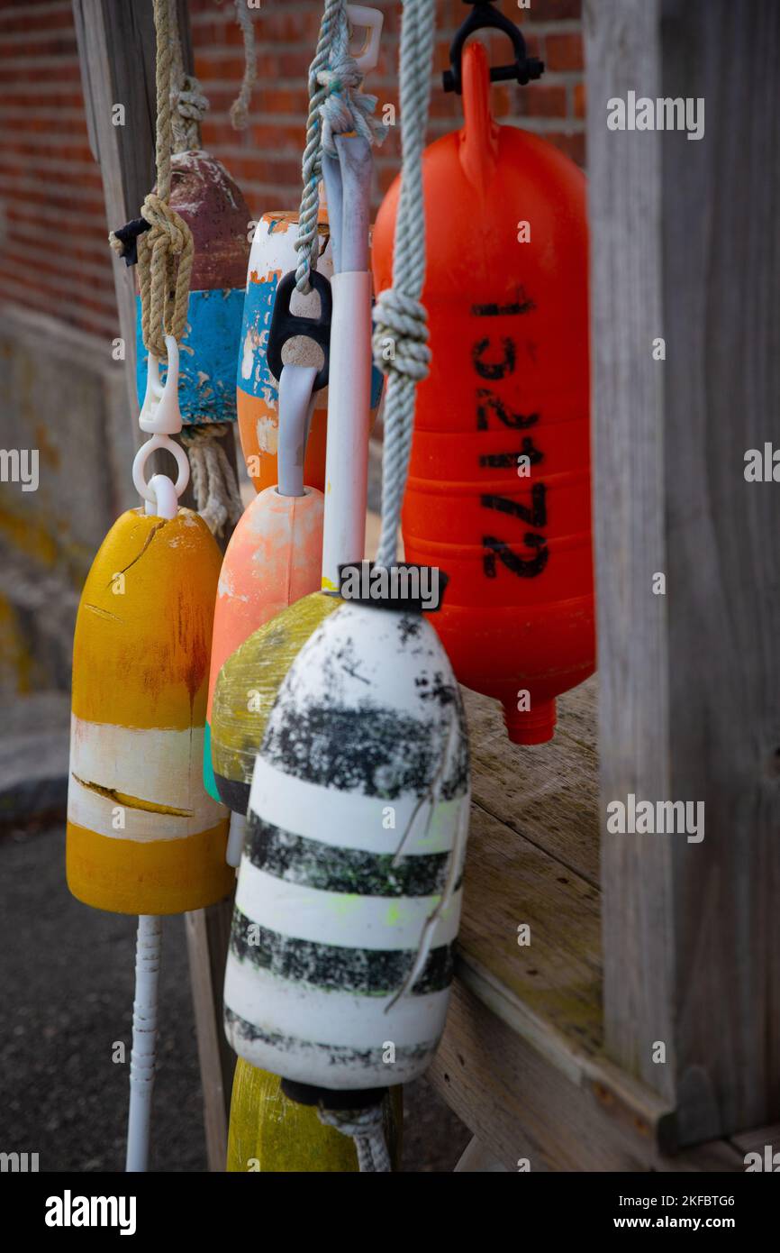 Vintage Buoys Hanging in New England Stock Photo - Alamy
