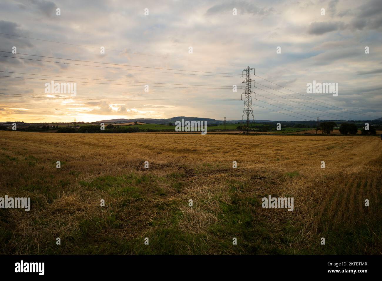 Power Pylons in a farm field Stock Photo - Alamy