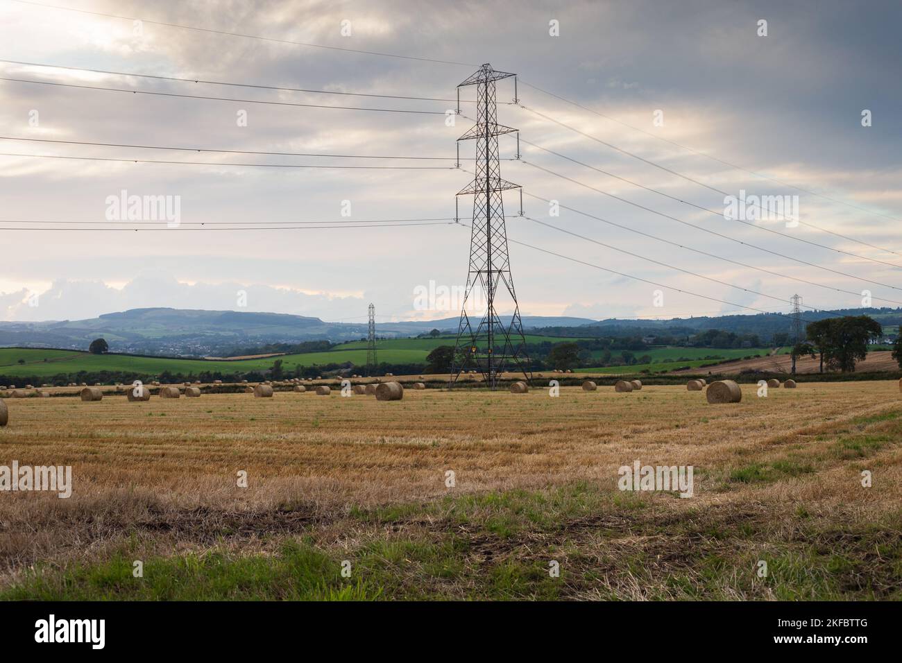 Power Pylons in a farm field Stock Photo - Alamy