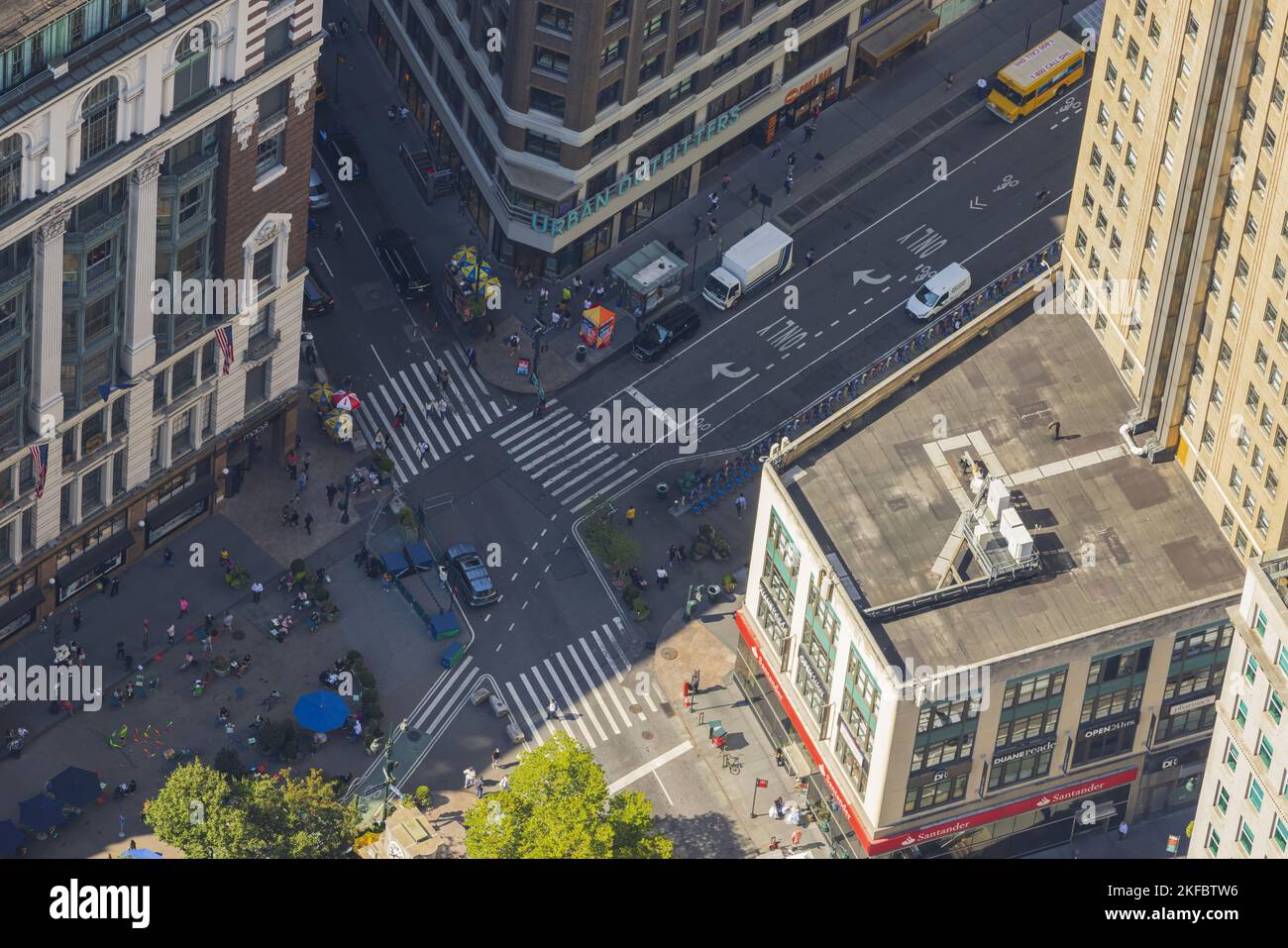 Magnificent aerial view of streets of Manhattan against backdrop of ...