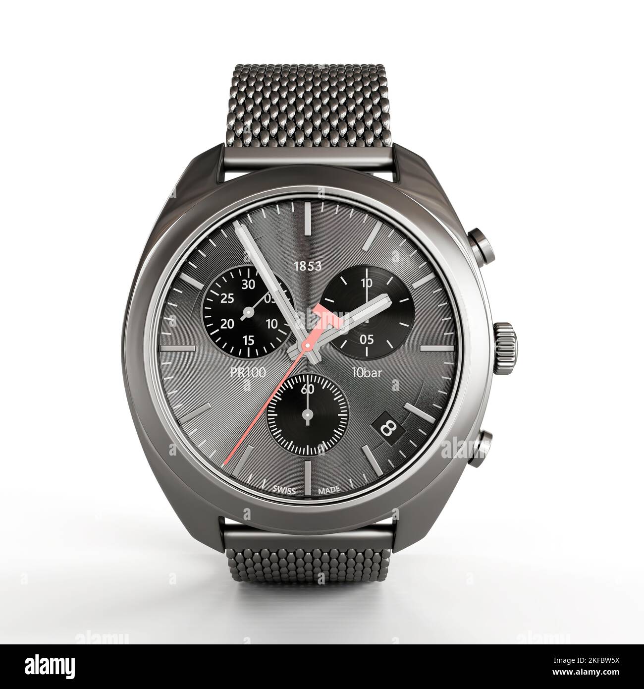 A 3D rendering of a luxury mechanical watch isolated on white ...