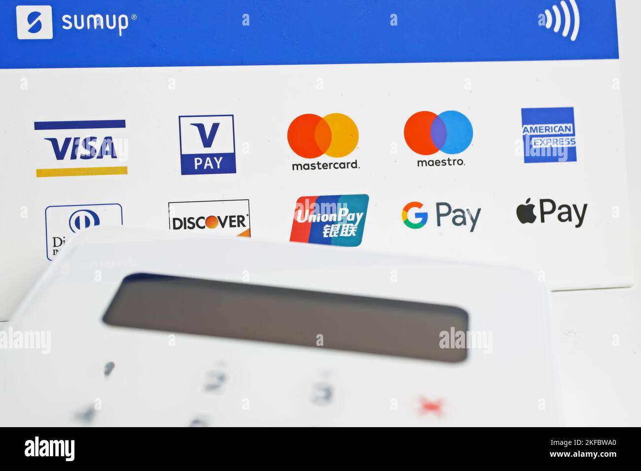 Viersen, Germany - November 9. 2022: Closeup of sign with various ...