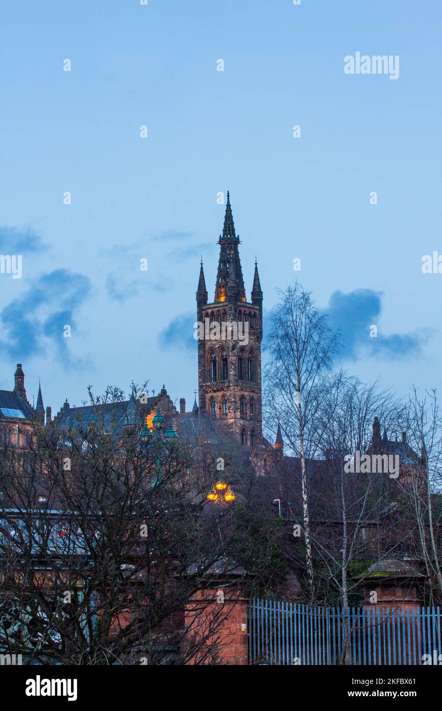 Old University building tower at sunset Stock Photo - Alamy