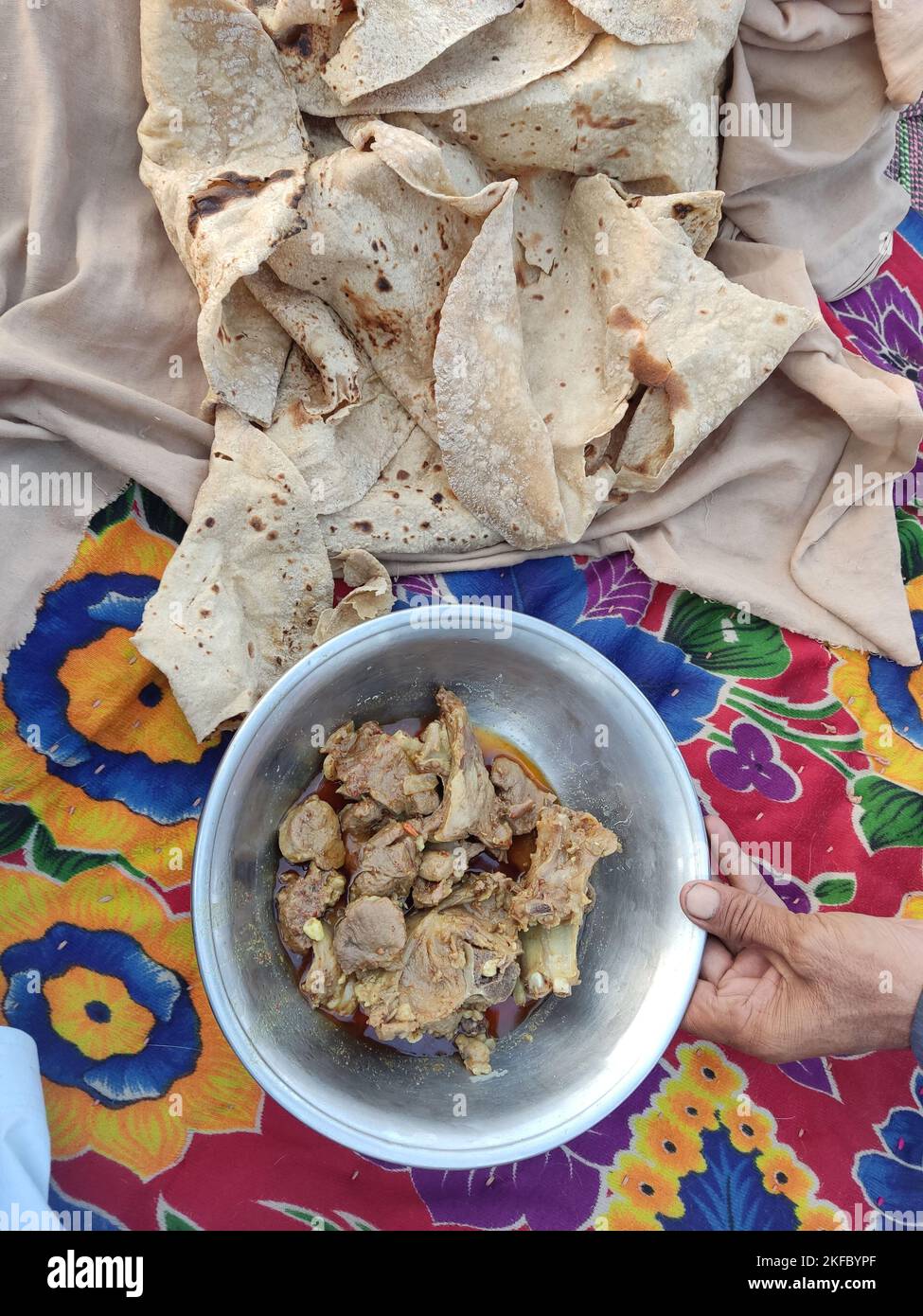 desi food rooti and salan, mutton gravy and bread in india Stock Photo ...