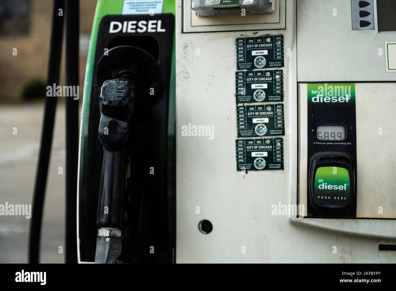 The price of a gallon of diesel gas is advertised outside of a BP gas ...