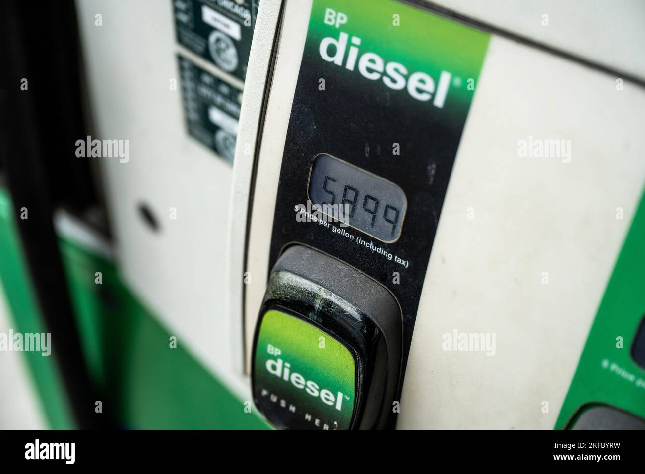 The price of a gallon of diesel gas is advertised outside of a BP gas ...