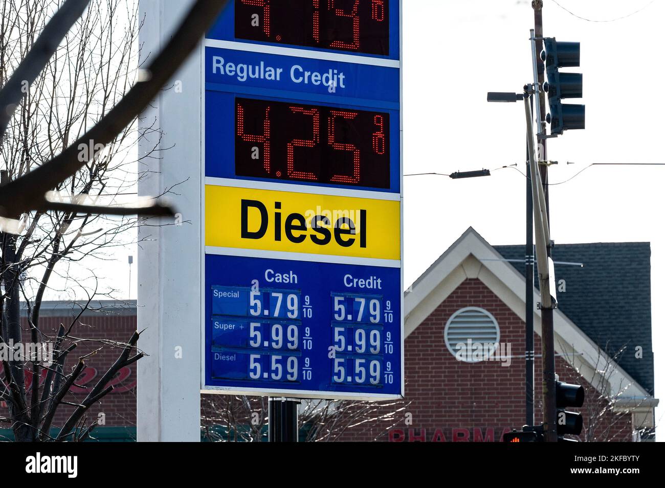 The price of a gallon of diesel gas is advertised outside of a Mobil ...