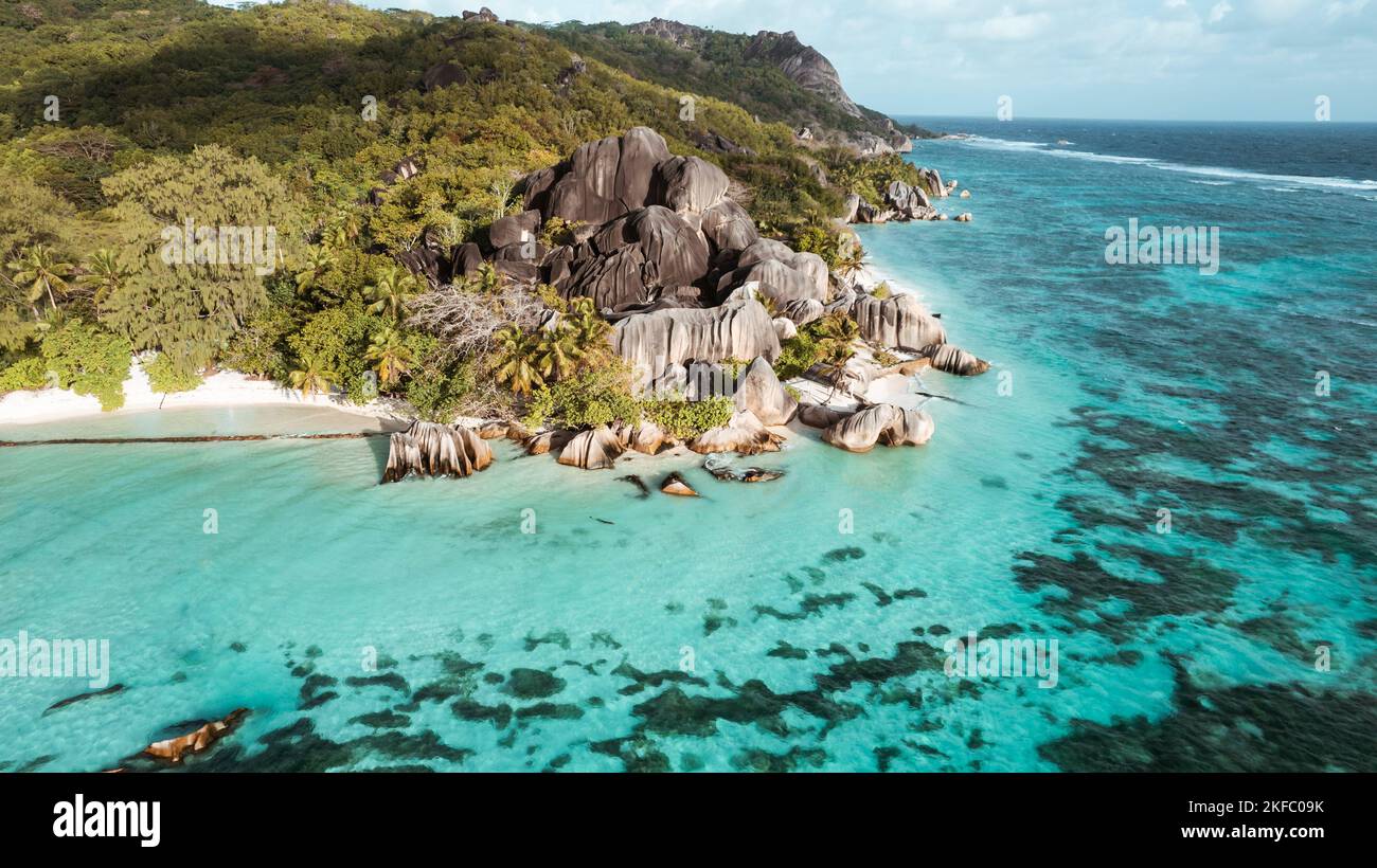 An aerial view of a breathtaking beach of Seychelles, East Africa Stock ...