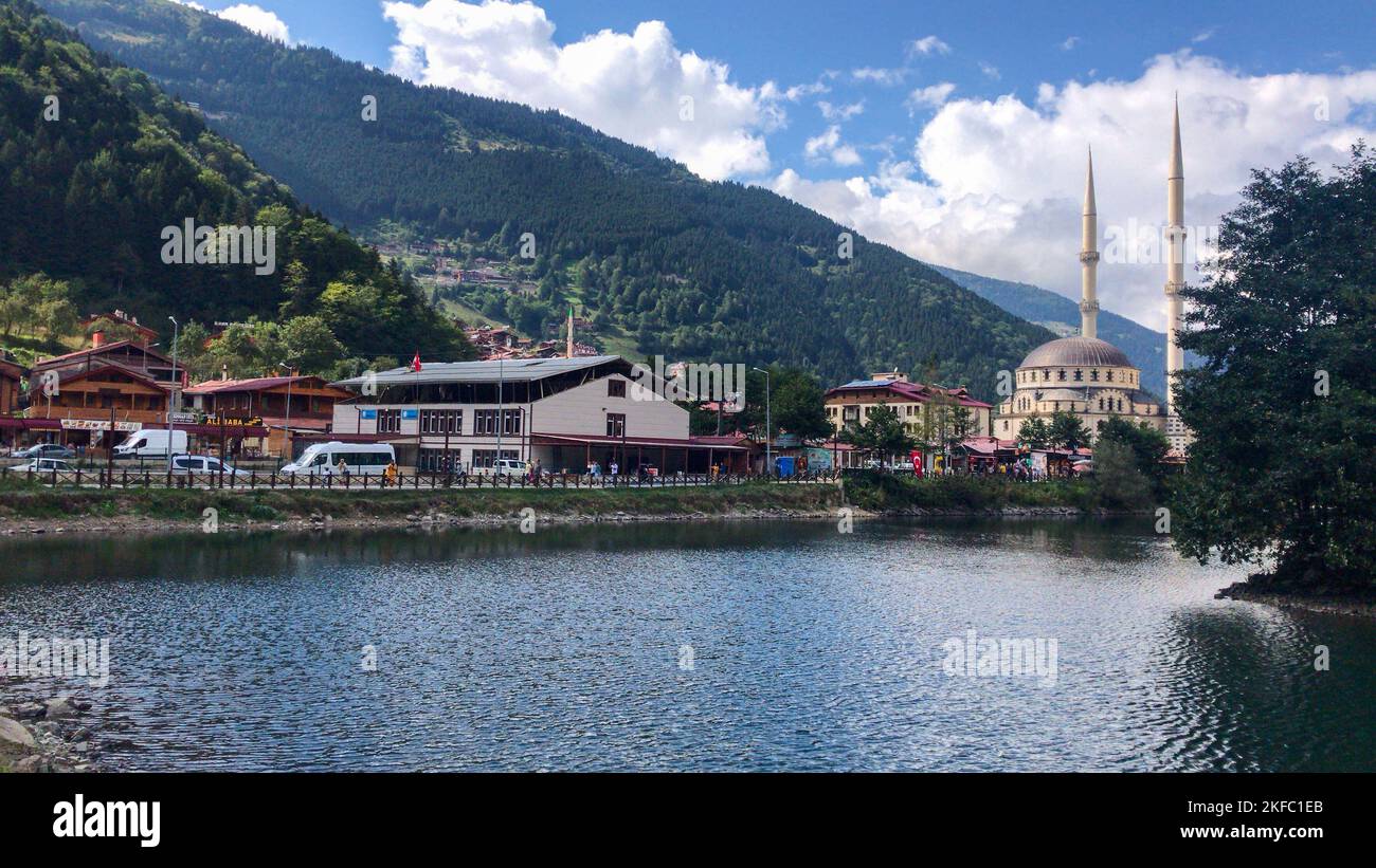 A Beautiful View of a Lake and houses with greenery and mountain under ...
