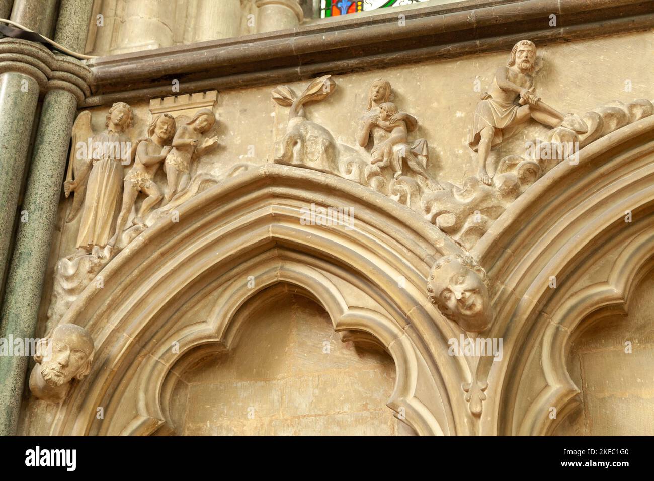 Detail of the medieval frieze in the Chapter House of Salisbury ...