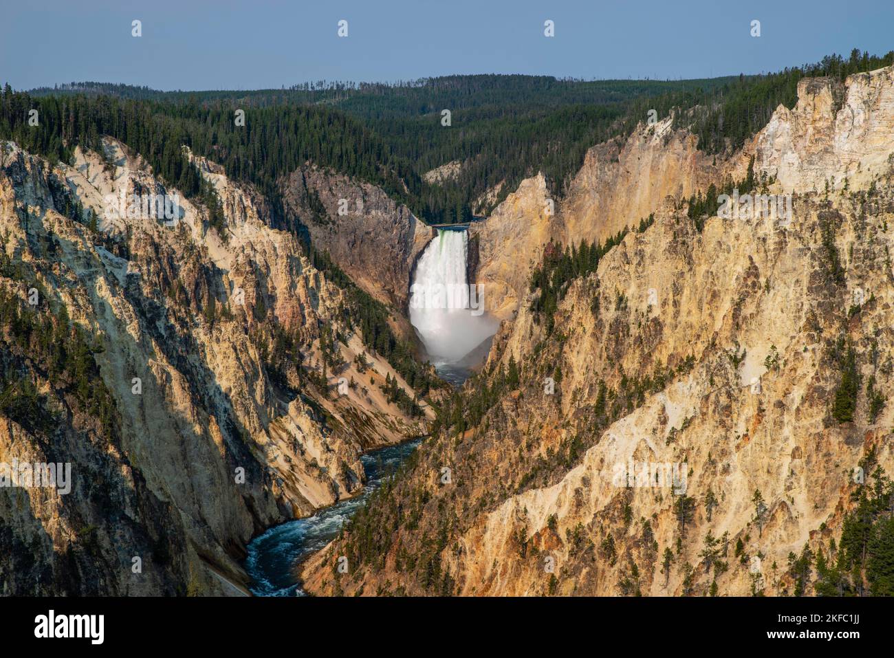 A morning view of the Lower Falls of the Yellowstone River and the ...