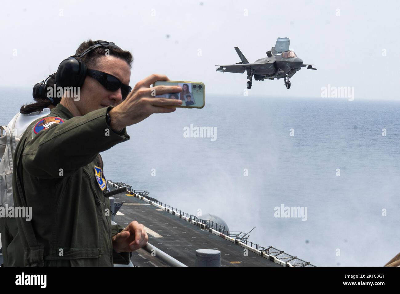 U.S. Air Force Col. Tad Woolf takes a selfie with an F-35B Lightning II ...
