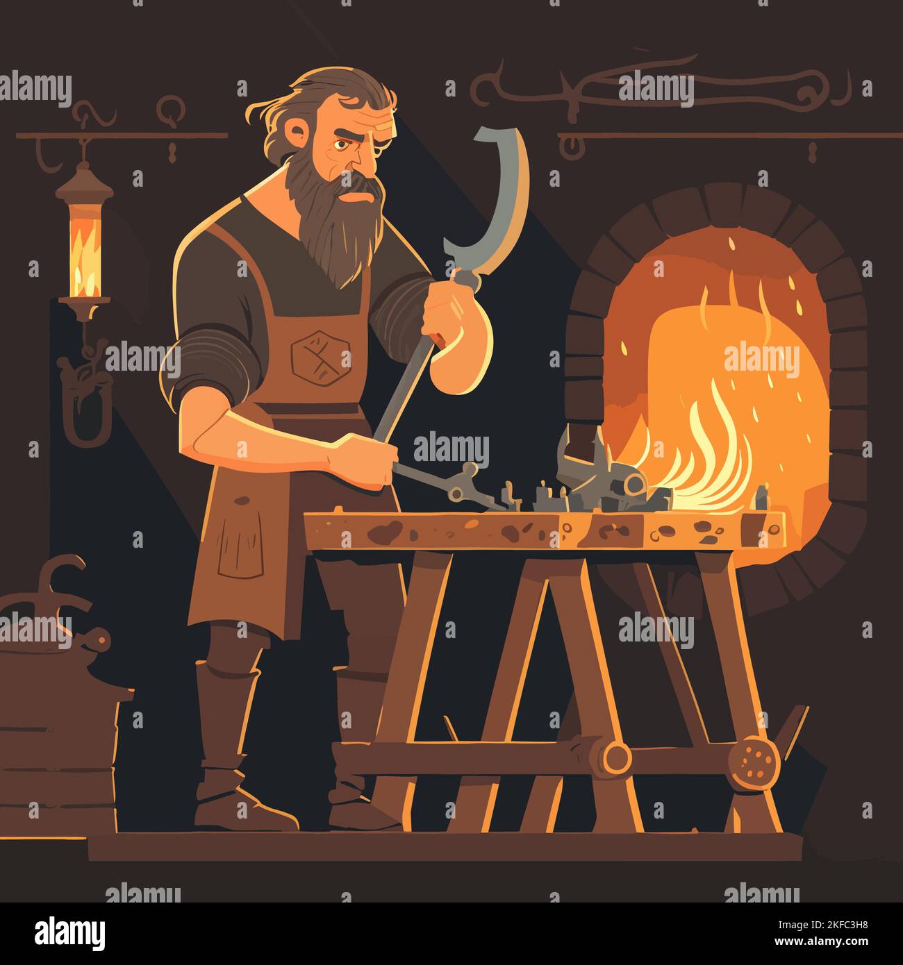 A digital art of a medieval blacksmith crafting a sword Stock Vector Image & Art - Alamy