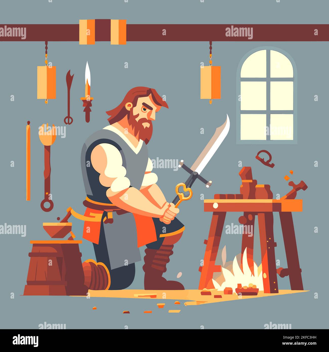 A digital art of a medieval blacksmith crafting a sword Stock Vector Image & Art - Alamy
