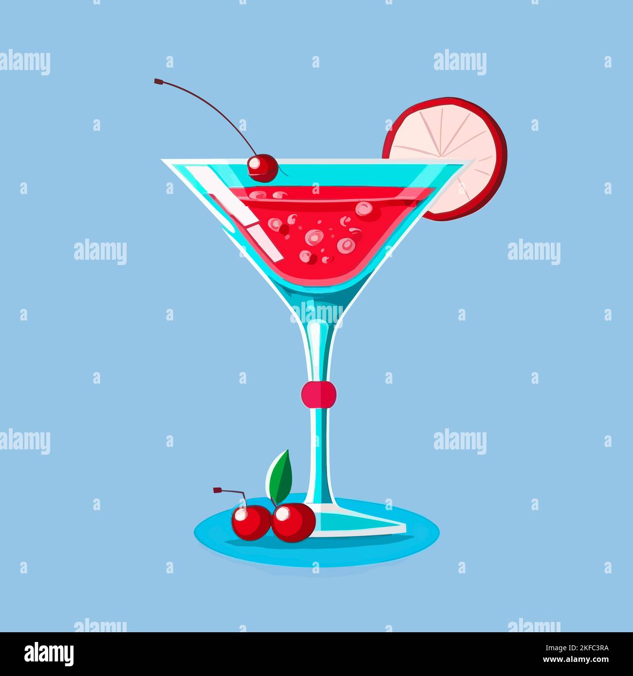 A digital art of a stylish cherry cocktail isolated on a blue ...