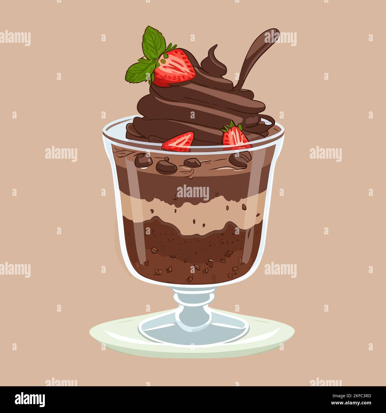 A digital art of a chocolate mousse with strawberry in a glass Stock ...