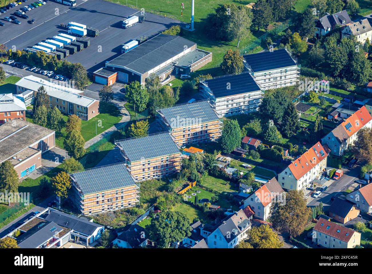 Aerial view, construction site and new building area Heinrichstraße ...