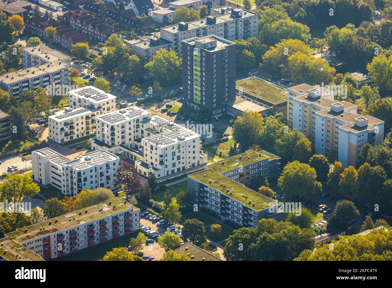 Aerial view, residential buildings with solar roof, Potsdamer Straße ...