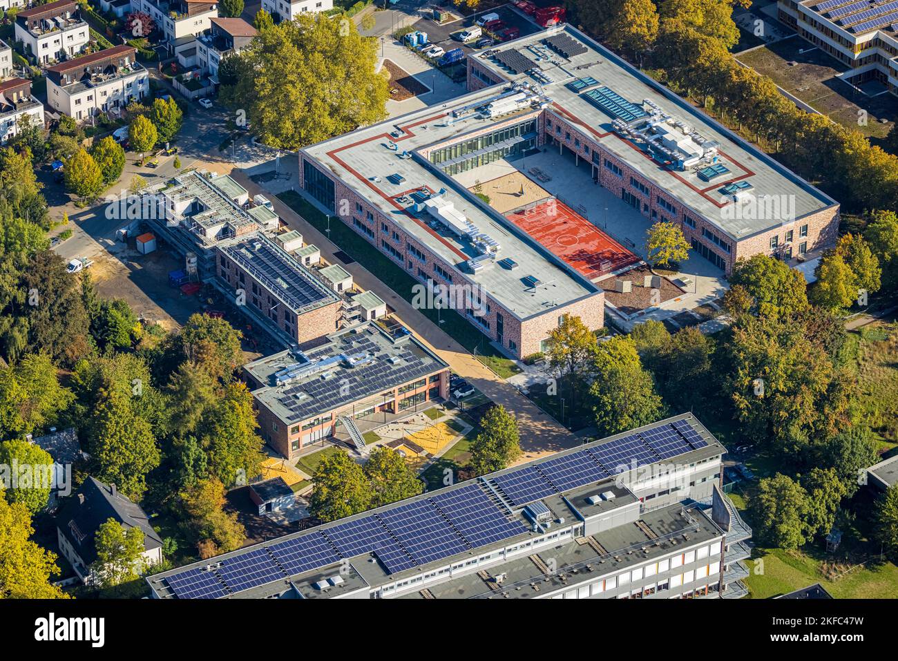 Aerial view, new building Jakob-Muth-School, Königsborn, Unna, Ruhr ...